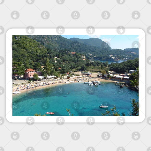 Pretty Greek Bay - Greek Island Of Corfu - Sticker | TeePublic