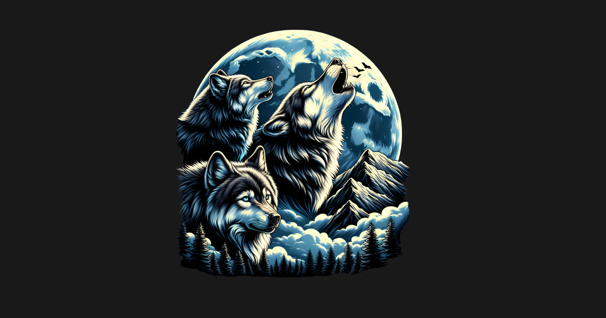 Three Wolves howling at the moon - Moonlight - Wolves Howling - T-Shirt ...