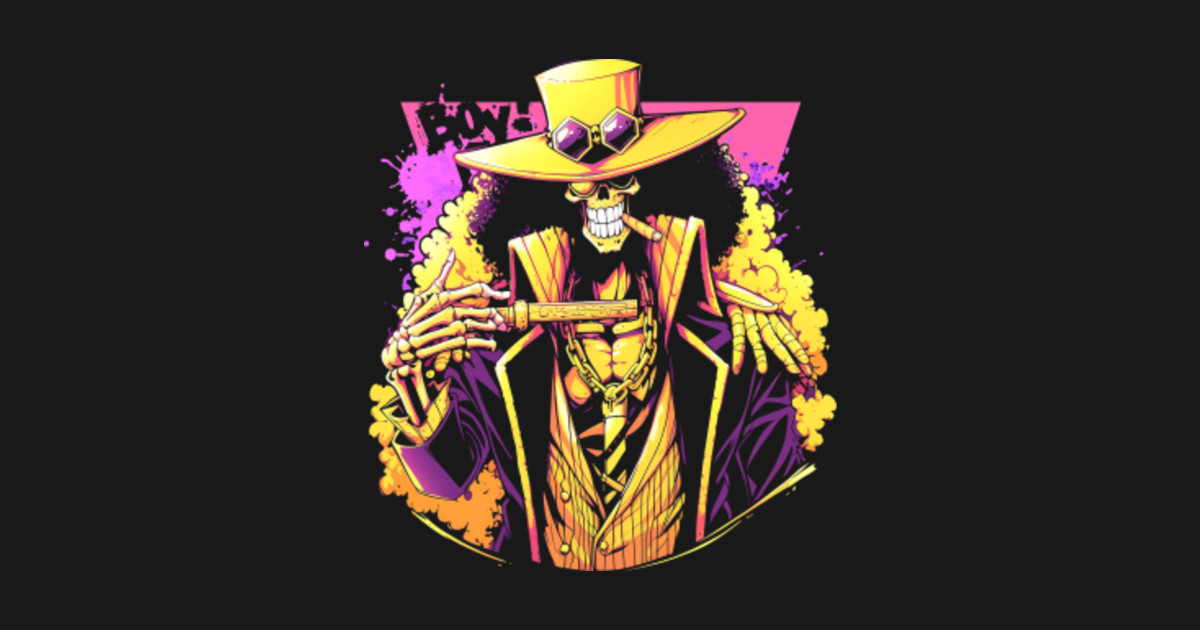 Brook One Piece Fan Art, Soul King Skeleton Musician with Afro and Cane ...