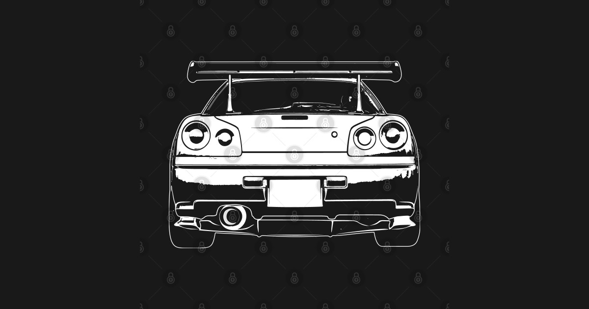 White Skyline GTR R34 Back View Sketch Art - Nissan - T-Shirt | TeePublic
