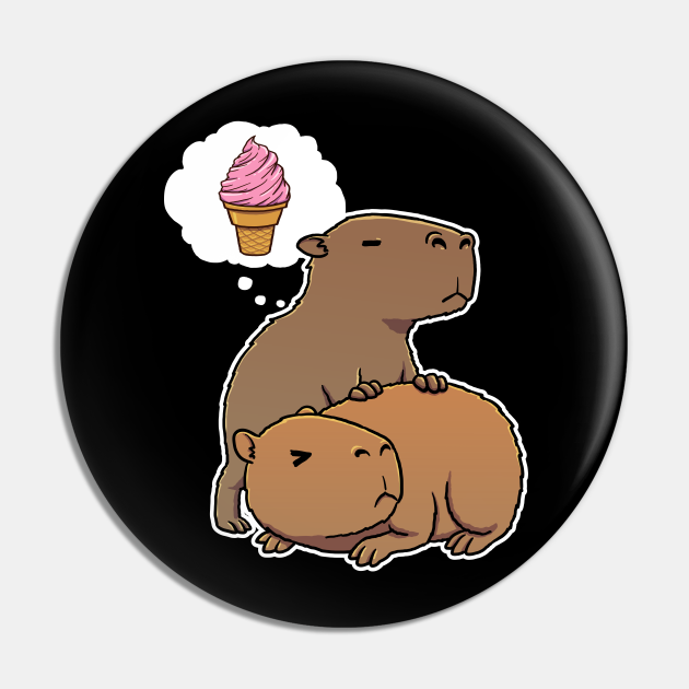 Capybara hungry for Strawberry Ice Cream Cone - Capybaras - Pin | TeePublic