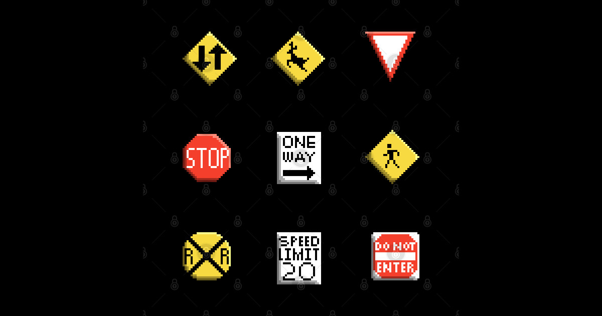 Pixel Street Signs - Traffic - Sticker | TeePublic
