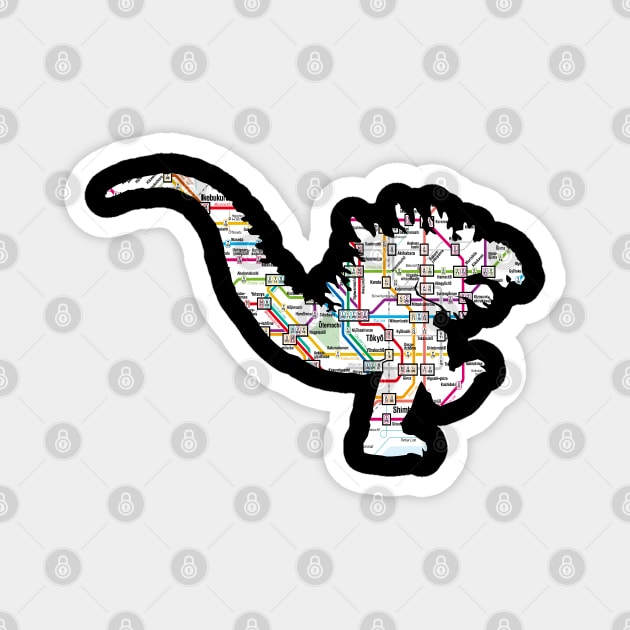 Godzilla Stomps Tokyo Subway Map - Godzilla - Magnet | TeePublic