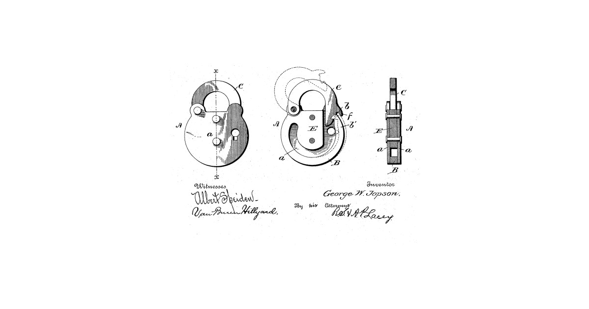 Padlock vintage patent drawing - Lock - T-Shirt | TeePublic