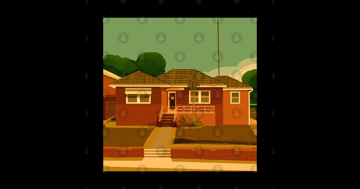 Summer Red Brick House on Kinghorne - Suburban - Sticker | TeePublic