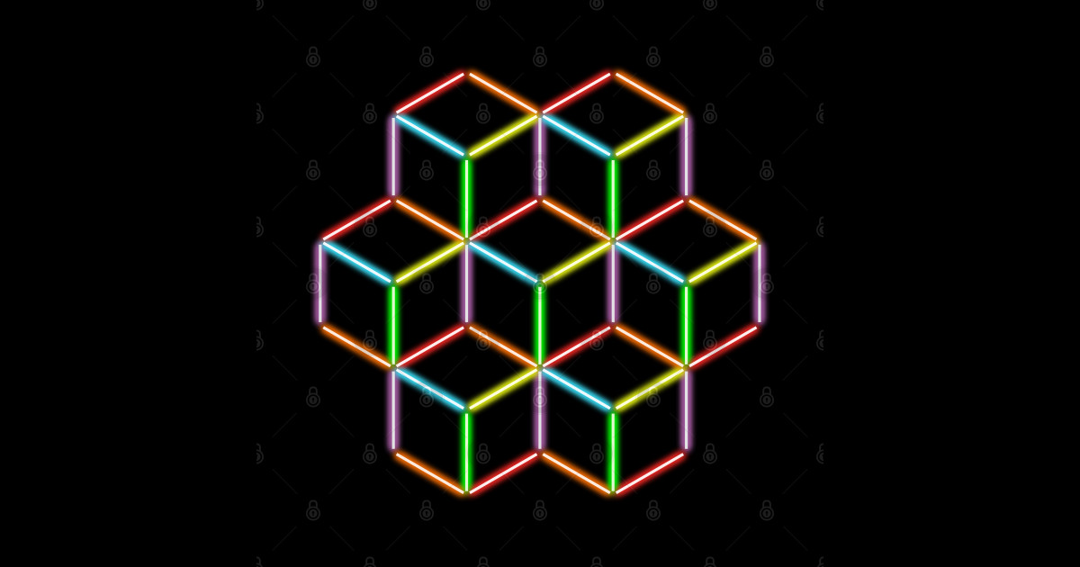 Rainbow Neon Cubes on Black - Cubes - Sticker | TeePublic