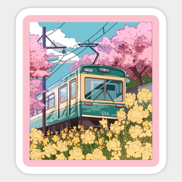 The Japanese train and the spring traveling - Train - Sticker | TeePublic