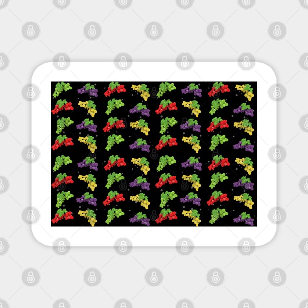 Colorful Grape Pattern on Black Background - Pattern Design - Magnet ...