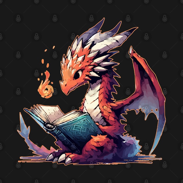 Fantasy Magical Red Dragon Reading Book - Fantasy Reader - T-Shirt ...