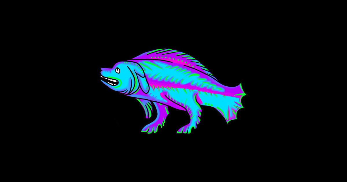 Bad Medieval Art 90's Retro Rainbow Frank Style Dog Fish Creature - Dog ...