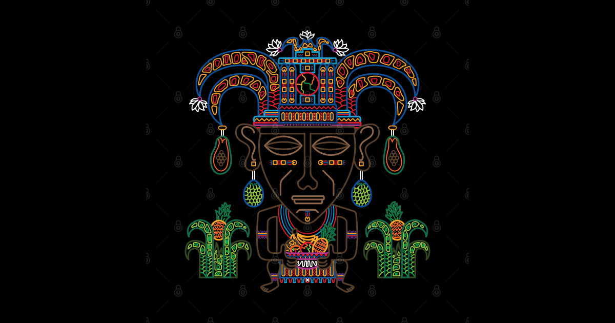 MUISCA CHIBCHA COLOMBIA FRUIT INDIAN MASK - linework - Indigenous South ...