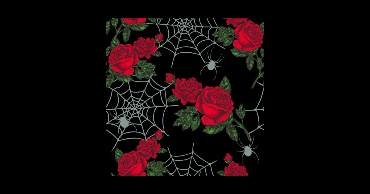 Halloween red roses and spider webs on black - Halloween - Sticker ...
