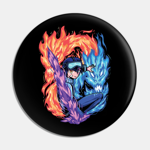 Red and Blue Flames Anime Art - Anime And Manga - Pin | TeePublic