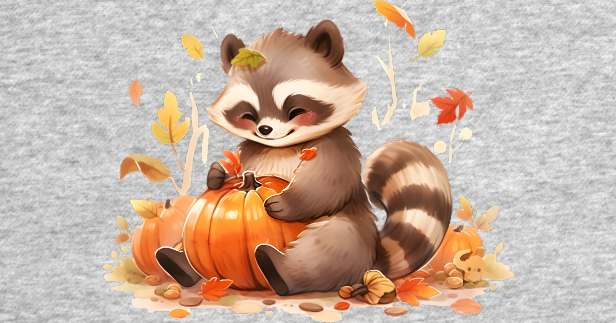 Cute Pumpkin Raccoon - Happy Pumpkin Raccoon - T-Shirt | TeePublic
