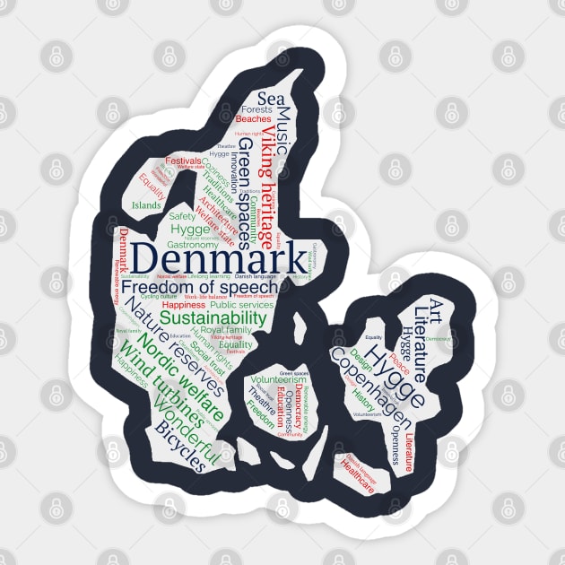 Map Your Adventure: Denmark Word Cloud - Denmark Map - Sticker | TeePublic
