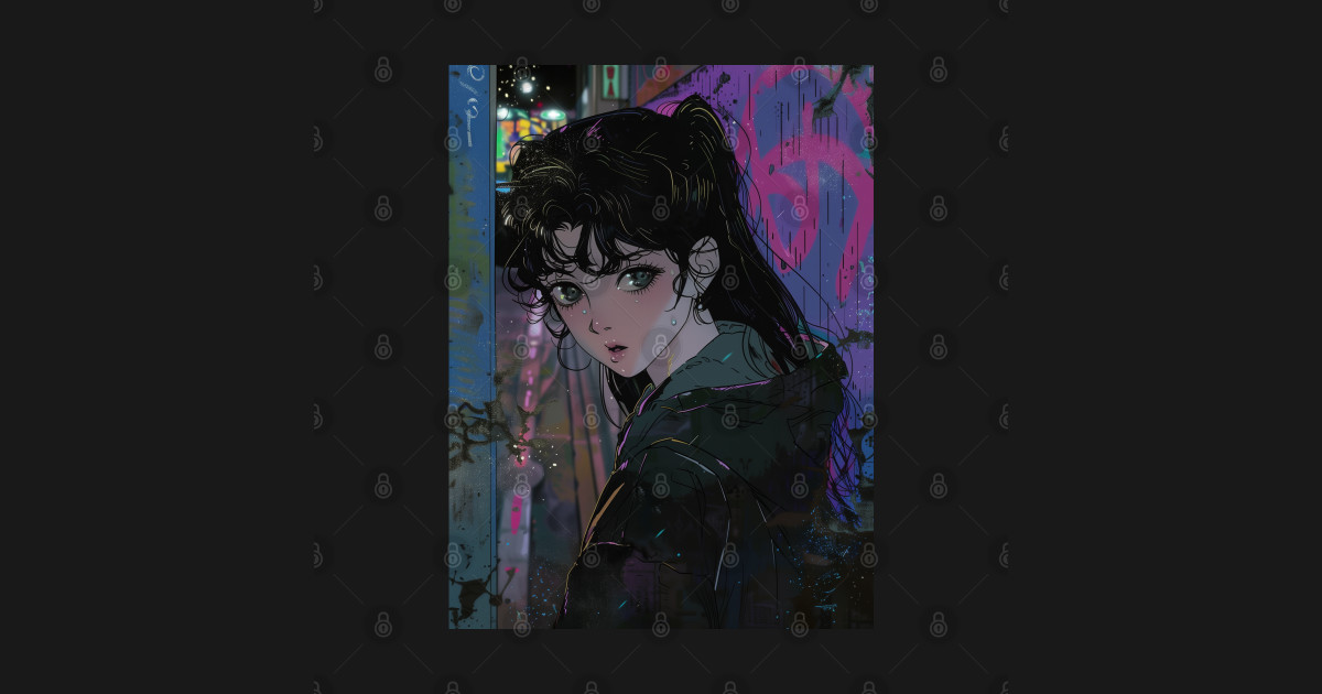 Retro Anime Girl Goth Night 70s 80s 90s Nightcore - Anime Goth - T ...