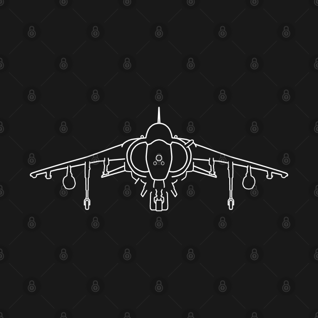 Hawker Harrier jump jet fighter aircraft outline graphic (white ...