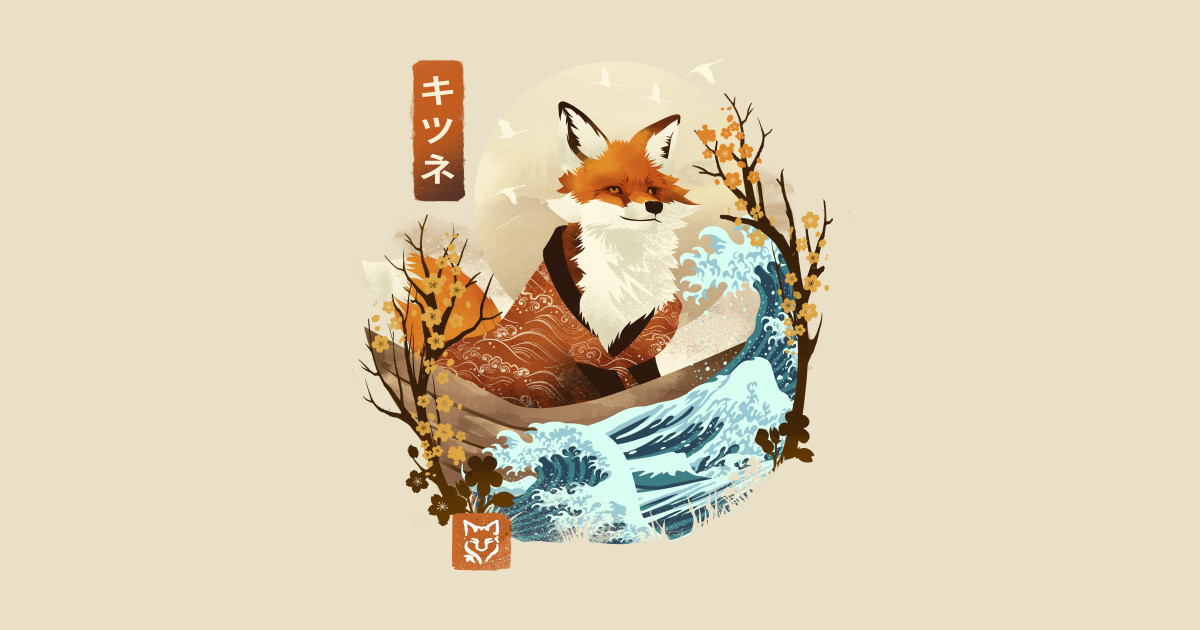 The Great Wave Fox - Great Wave Of Kanagawa - T-Shirt | TeePublic