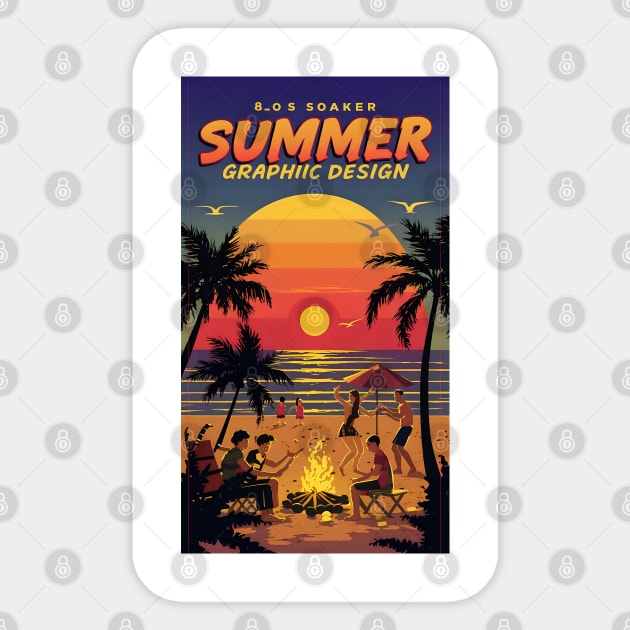 80s summer sunset - 80s Summer - Sticker | TeePublic