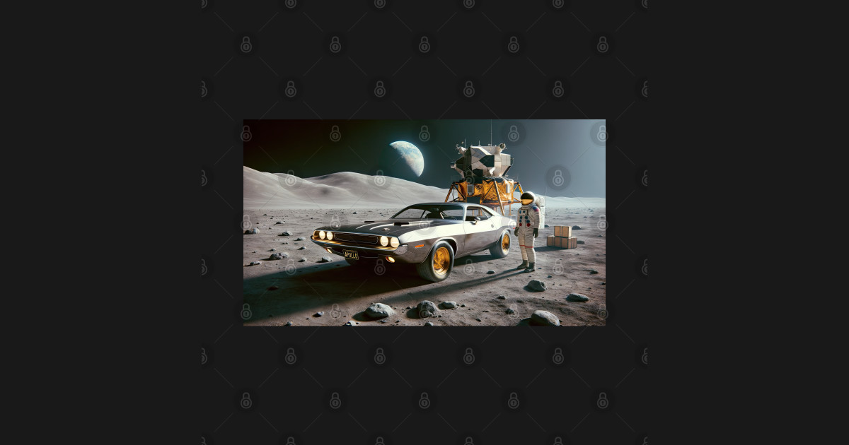 1971 Dodge Challenger on the Moon - Challenger - T-Shirt | TeePublic