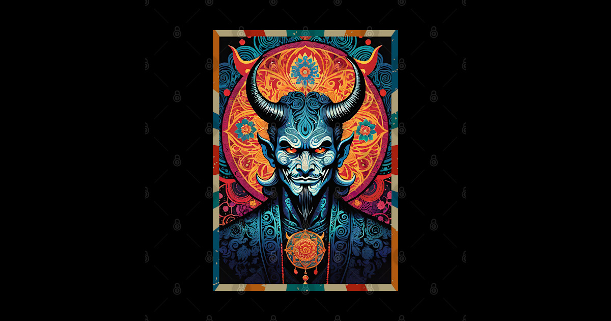 Vintage Retro Psychedelic Mandala Devil Art Design - Psychedelic ...