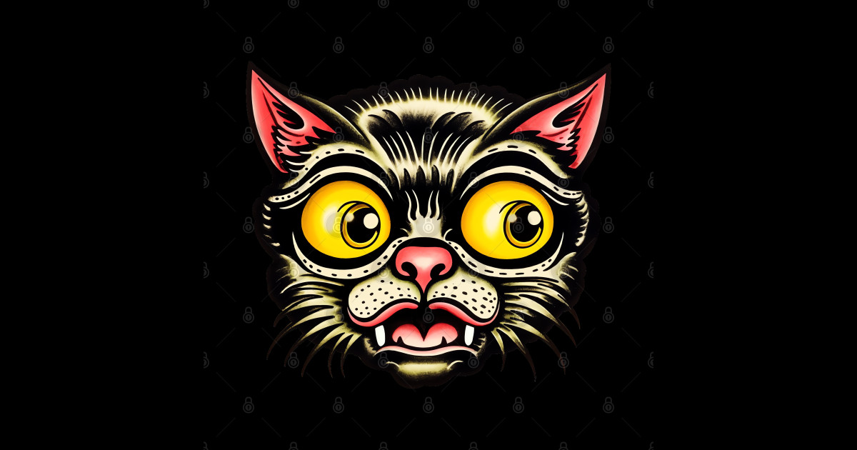 Old School Cat Face Flash Tattoo - Tattoo Flash - Posters and Art ...