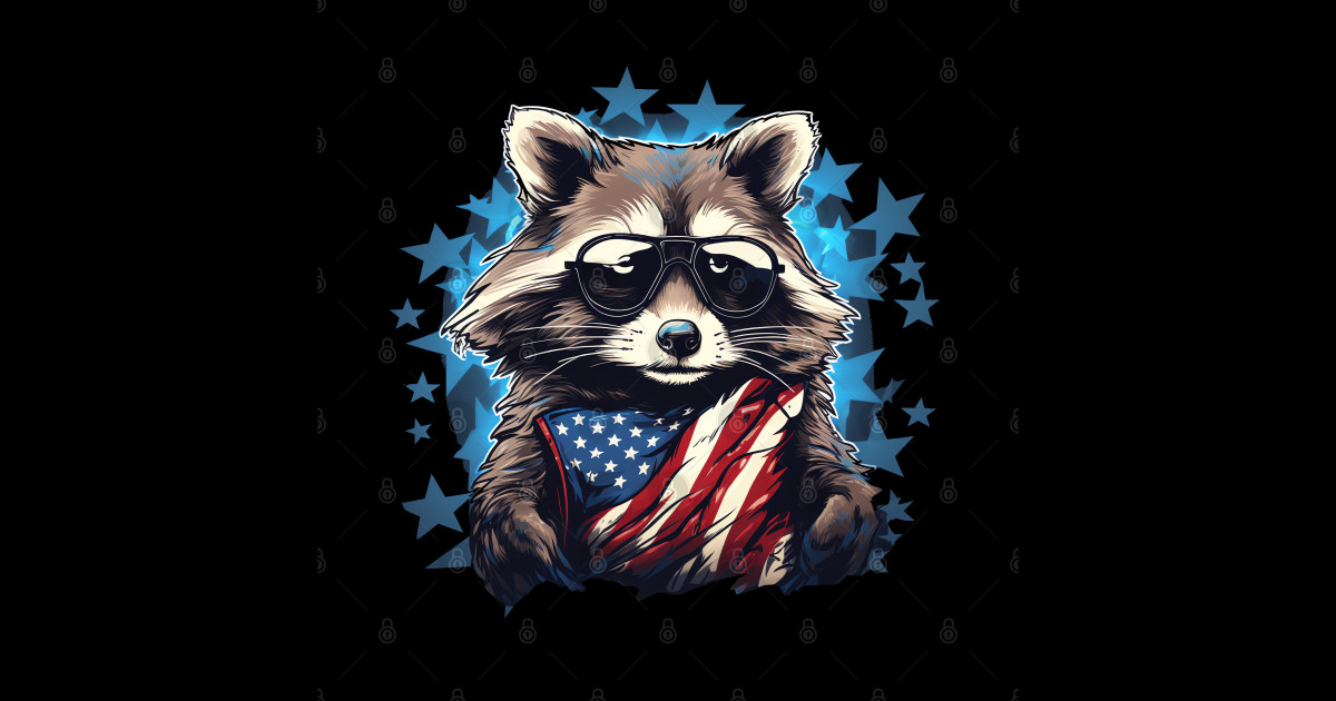 old raccoon proudly American flaG - Raccoon - Sticker | TeePublic