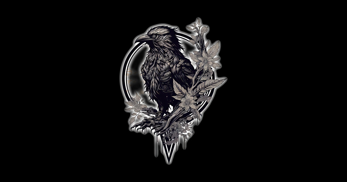 Tribal Radiant Raven, gothic black and white logo - Raven - Posters and ...