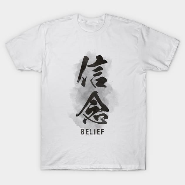 Belief "Shinnen" Calligraphy Kanji - Faith - T-Shirt | TeePublic