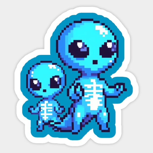 Blue Alien Pixel - Alien - Sticker | TeePublic