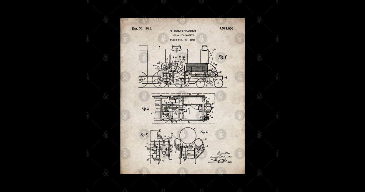 Steam Train Patent - Steam Locomotive Art - Antique - Steam Train ...