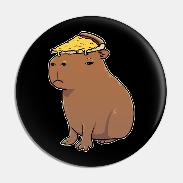 Capybara with a Cheese Pizza on its head - Capybaras - Pin | TeePublic