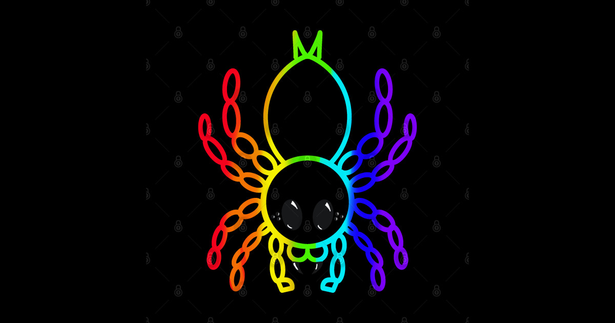Colorful Cartoon Tarantula (Black Background) - Rainbow - Posters and ...