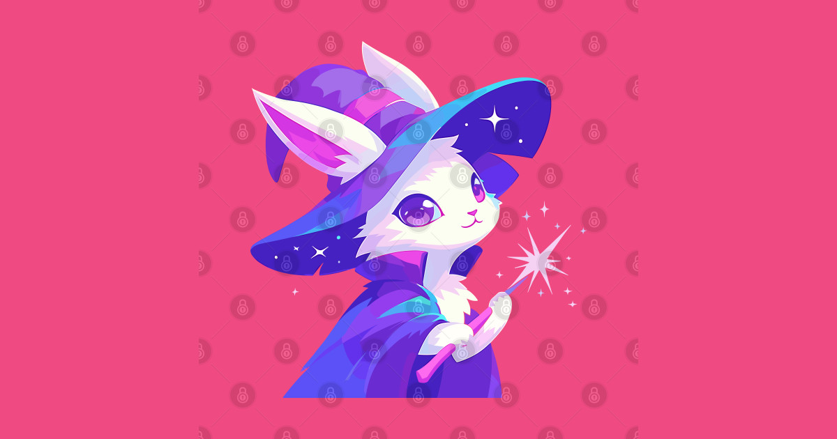 Cute white rabbit wizard with a magic wand - Rabbit - T-Shirt | TeePublic