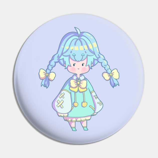 Blue And Yellow Chibi Girl, No Background - Kawaii Chibi - Pin | TeePublic