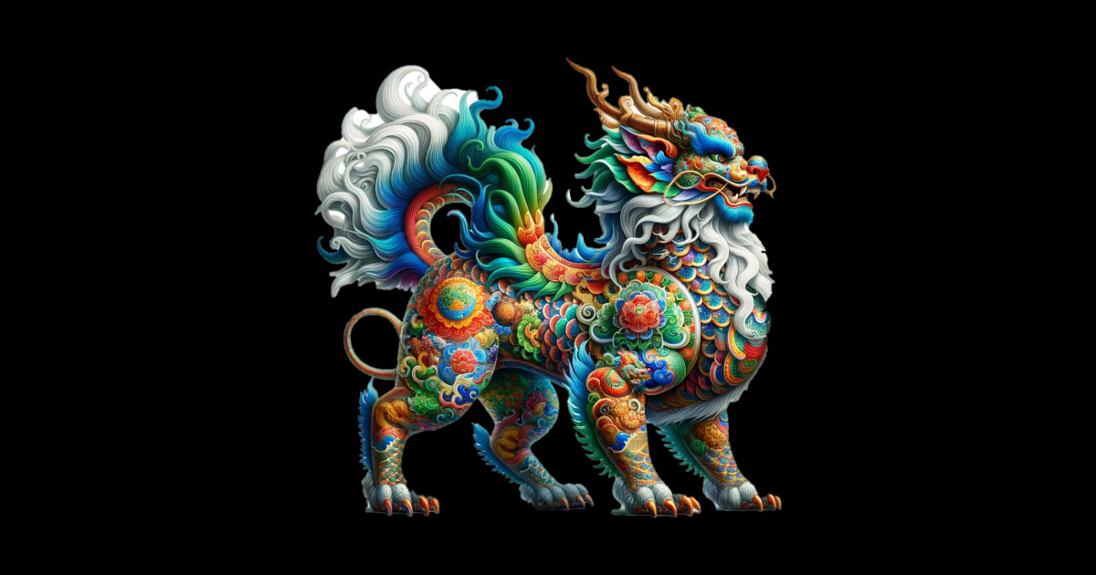 Chinese Qilin in rainbow colors - Qilin - Sticker | TeePublic