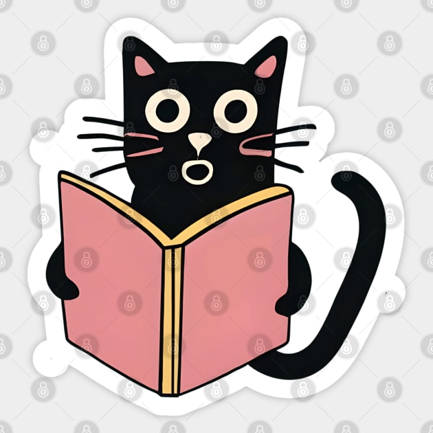 Cat reading book - Cat Reading Book - Sticker | TeePublic