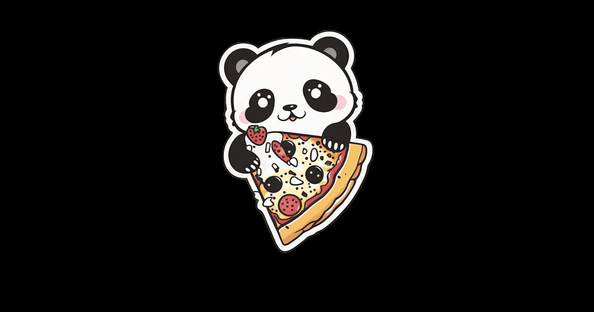 Cute Cartoon Panda Eating Pizza Funny Kawaii - Panda - Sticker | TeePublic