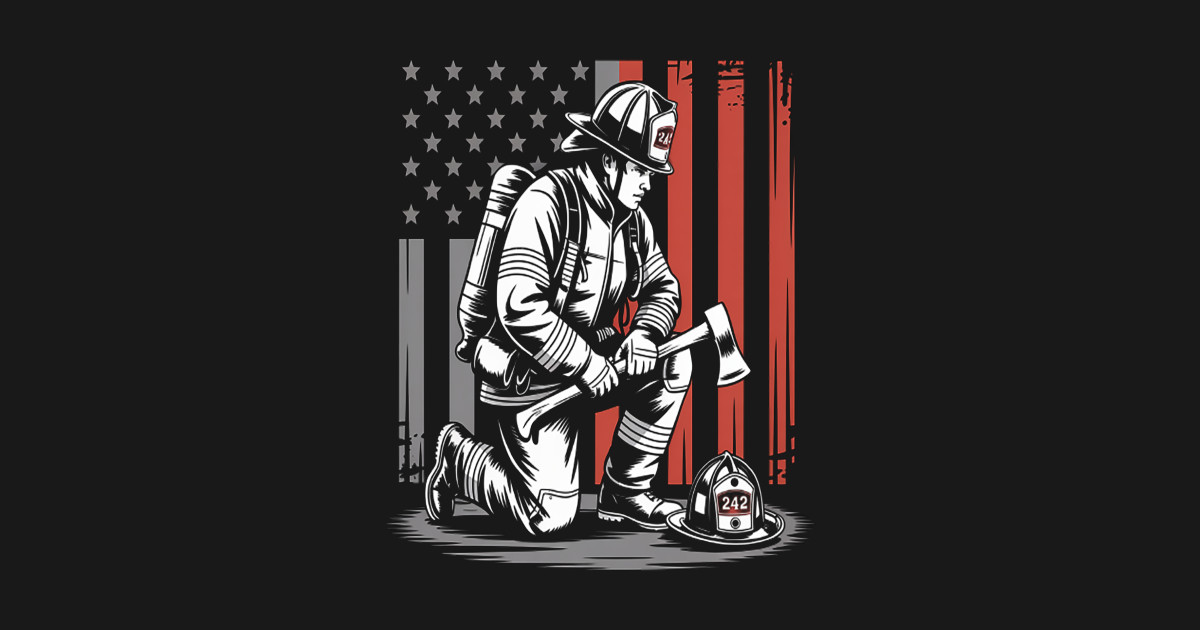 Fireman American Flag Thin Red Line Firefighter USA - Fireman American ...