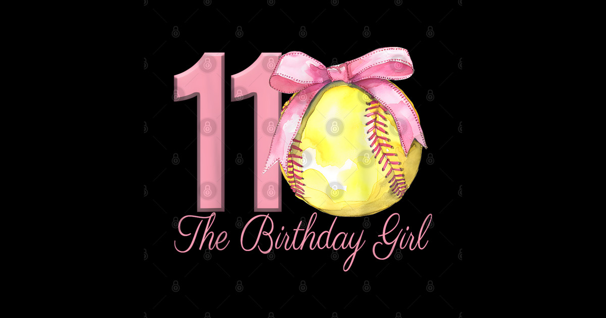 11th Birthday Girl Softball Team Coquette Pink Bow 11 Eleven T-Shirt ...