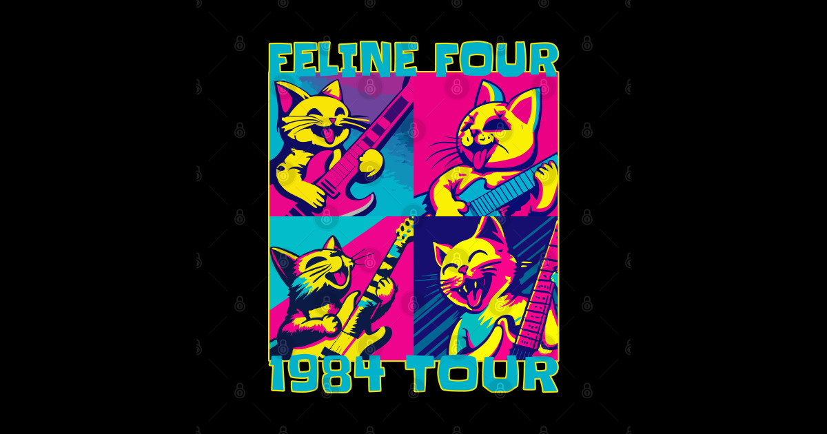 Feline Four Concert Tour 1984 - Cat Rock Band - Sticker | TeePublic