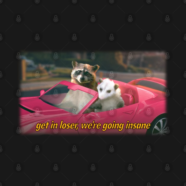 Get in loser, we're going insane raccoon possum word art - film quote ...