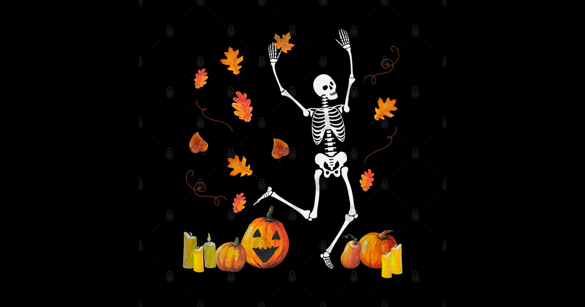 Fall Skeleton Dancing Halloween Fun - Skeleton - Sticker | TeePublic