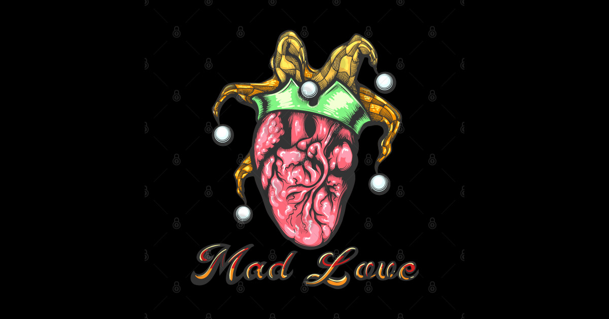 Tattoo of Human Heart with Jester Cap and Wording Mad Love Tattoo drawn ...
