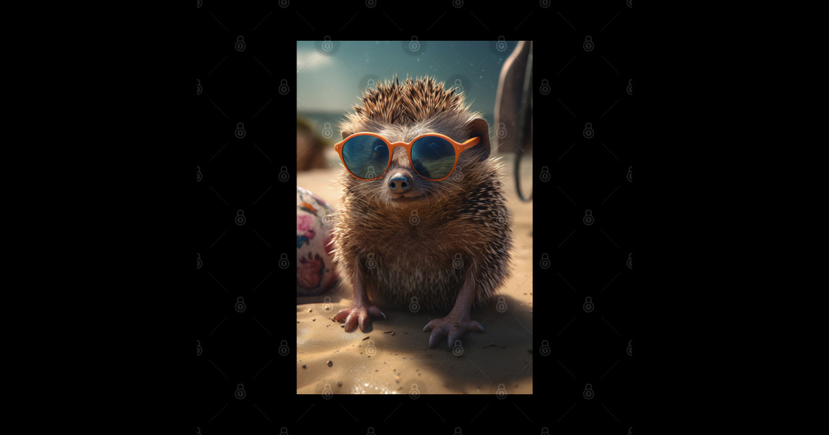 Cute Animals Unique Beach Hedgehog in Shades Humorous Artwork Funny ...