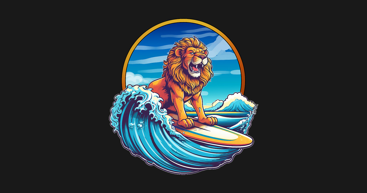 Lion Cool Fierce Surfing Lion Waves Lion On A Surfboard - Surfing - T ...