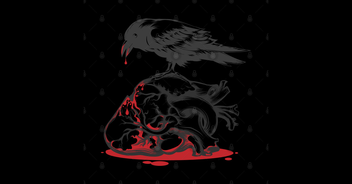 Raven Biting Bleeding Heart - Raven Black Crow Isolated Halloween Bir - Sticker | TeePublic
