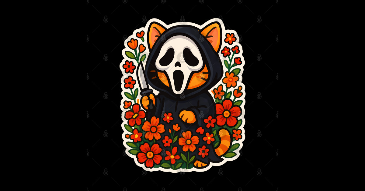 Ghostface Scream Floral Cat - Ghostface - Sticker | TeePublic