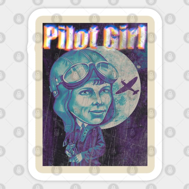 Amelia Earhart Pilot Girl vintage aircraft - Amelia Earhart - Sticker ...