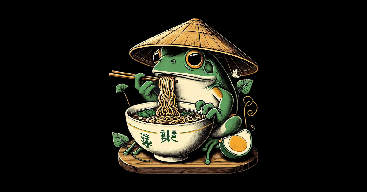 Frog Eating Ramen Kawaii Neko Japanese Noodles Anime Lovers - Frog ...